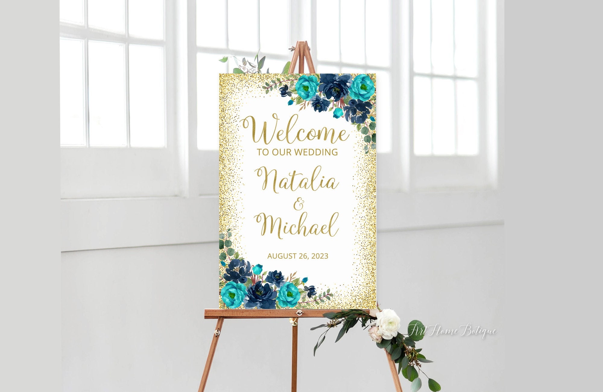 Teal Navy Gold Wedding Welcome Sign Teal and Blue Wedding - Etsy