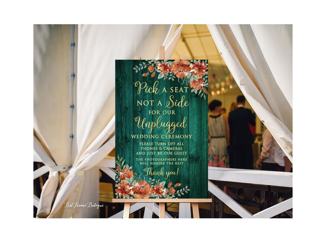 Rustic Emerald Green and Burnt Orange Wedding Pick a Seat Not a Side ...