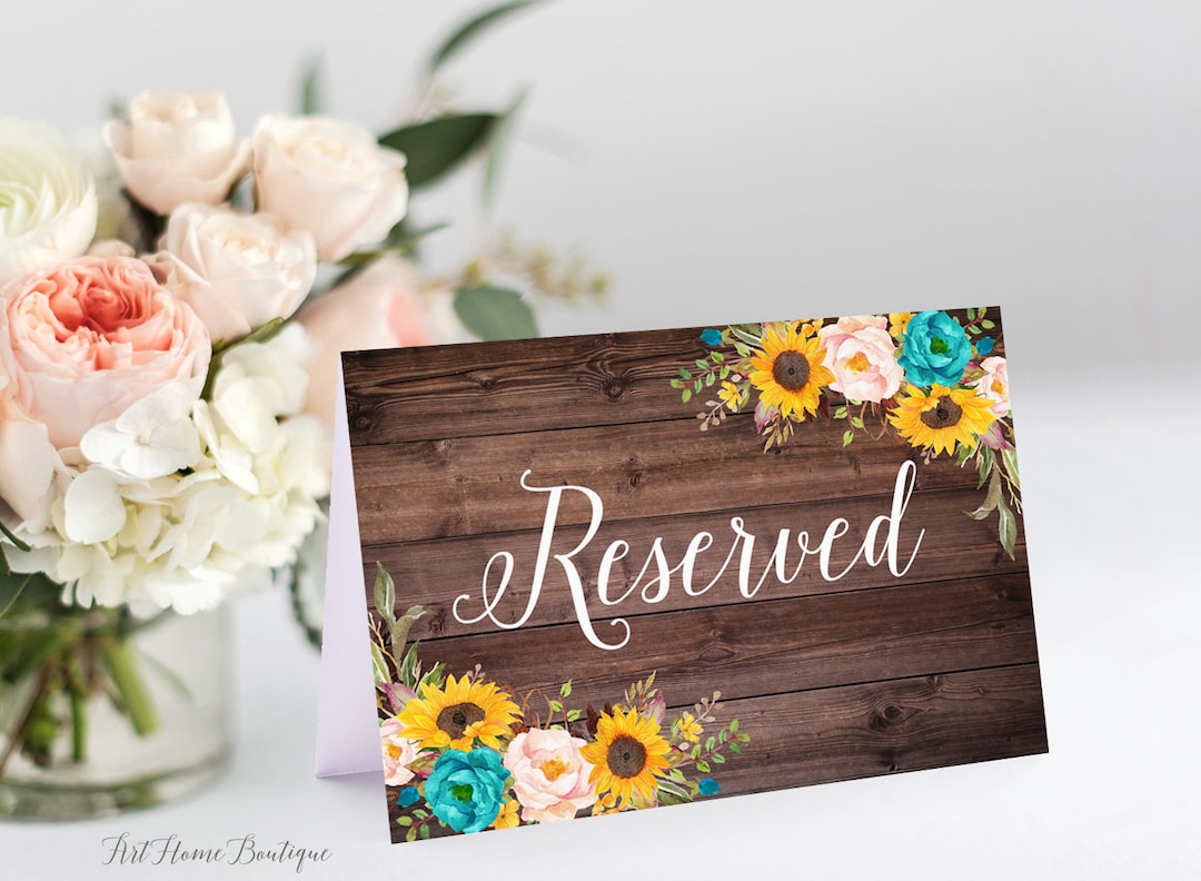 Rustic Reserved Sign, Sunflowers Wedding Reserved Sign, Teal Reserved ...