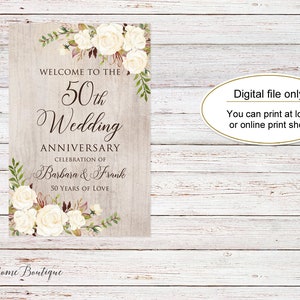 50th Anniversary Welcome Sign, 50th Anniversary Decoration, Rustic ...