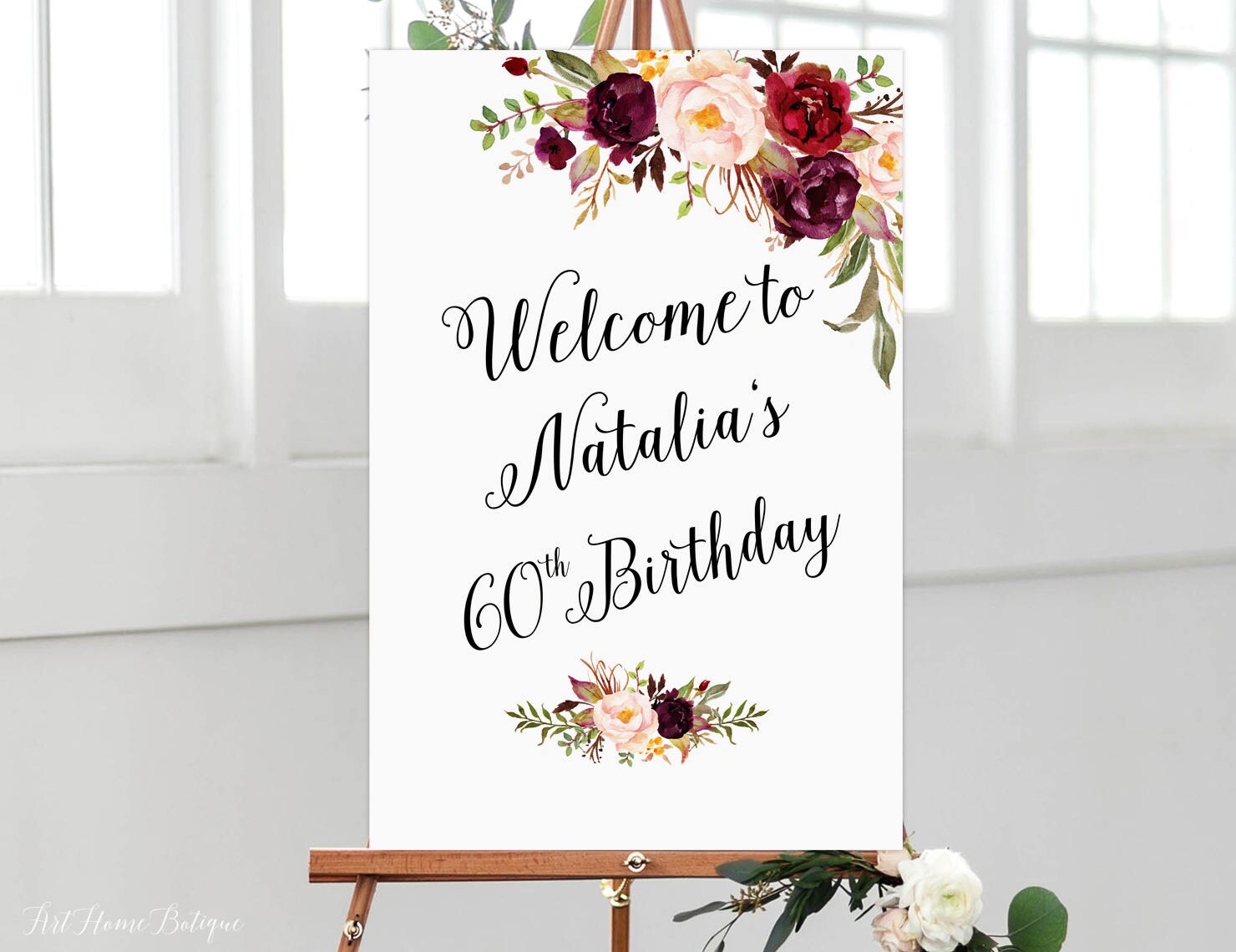 Birthday Welcome Sign, Any Age, Floral Welcome to Birthday Sign, Large ...