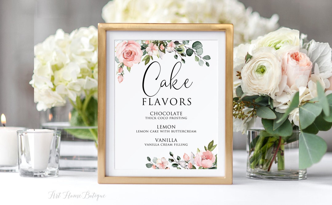 Floral Pink Cake Flavors Sign, Dessert Sign, Blush Wedding Dessert Bar ...