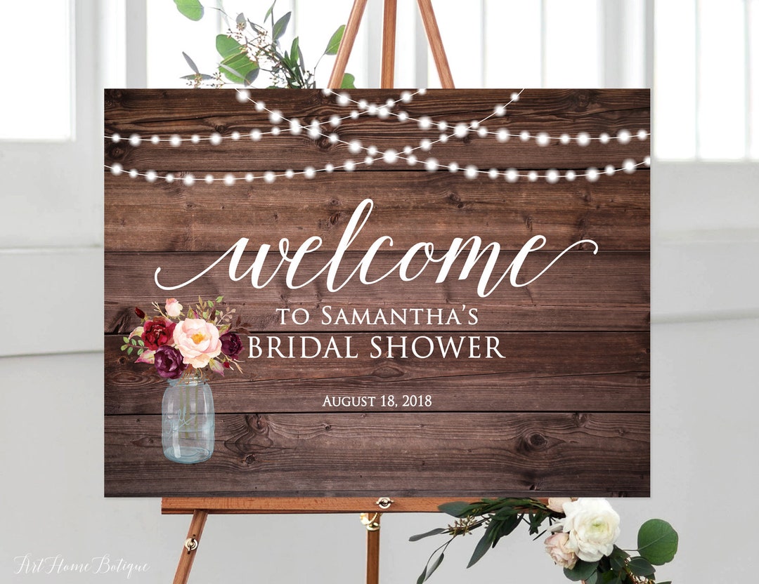 Rustic Welcome Bridal Shower Sign, Marsala Bridal Shower Welcome Sign ...