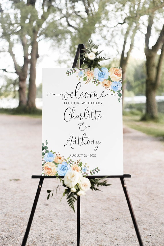 Peach and Blue Wedding Welcome Sign Peach Blue Wedding Sign - Etsy