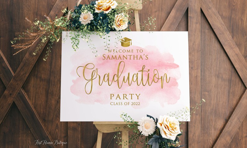 Pink and Gold Graduation Party Welcome Sign Watercolor - Etsy