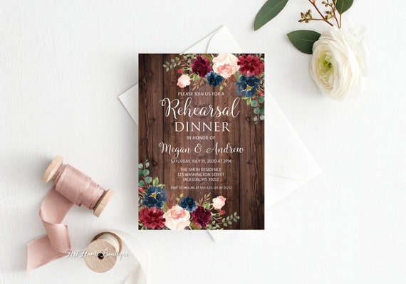 Rustic Rehearsal Dinner Invitation Floral Rehearsal Party | Etsy