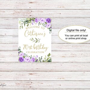 Purple Floral 70th Birthday Welcome Sign, Digital File, WP55-2 - Etsy