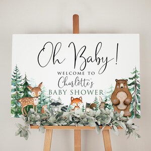 Woodland Baby Shower Welcome Sign With Cute Forest Animals, Winter Oh ...