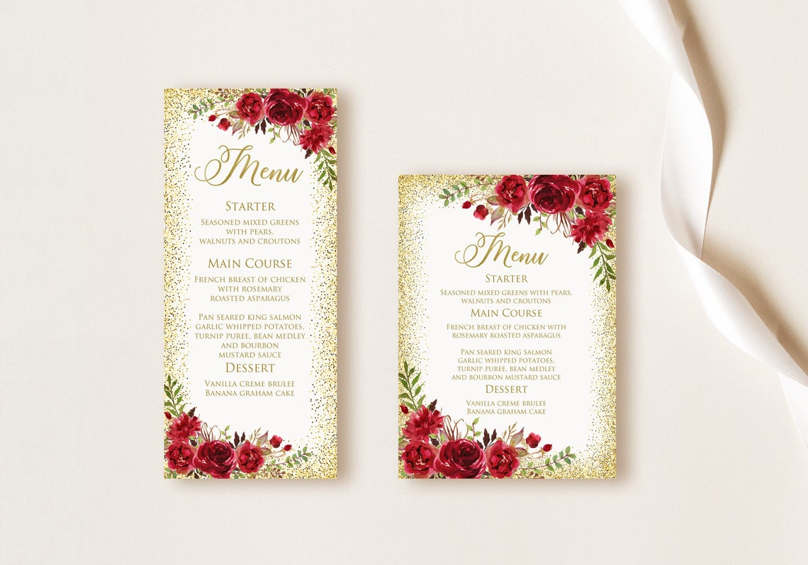 Red and Gold Menu Card Red Wedding Menu Birthday Menu - Etsy