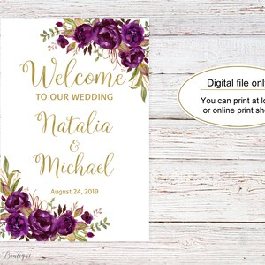 Purple Wedding Welcome Sign, Floral Welcome to Our Wedding Sign ...