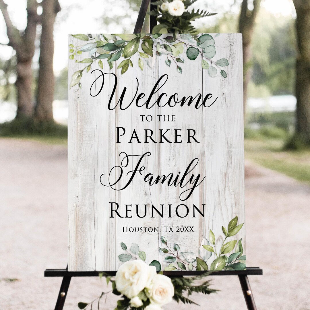 White Rustic Family Reunion Welcome Sign, Greenery Welcome Sign ...