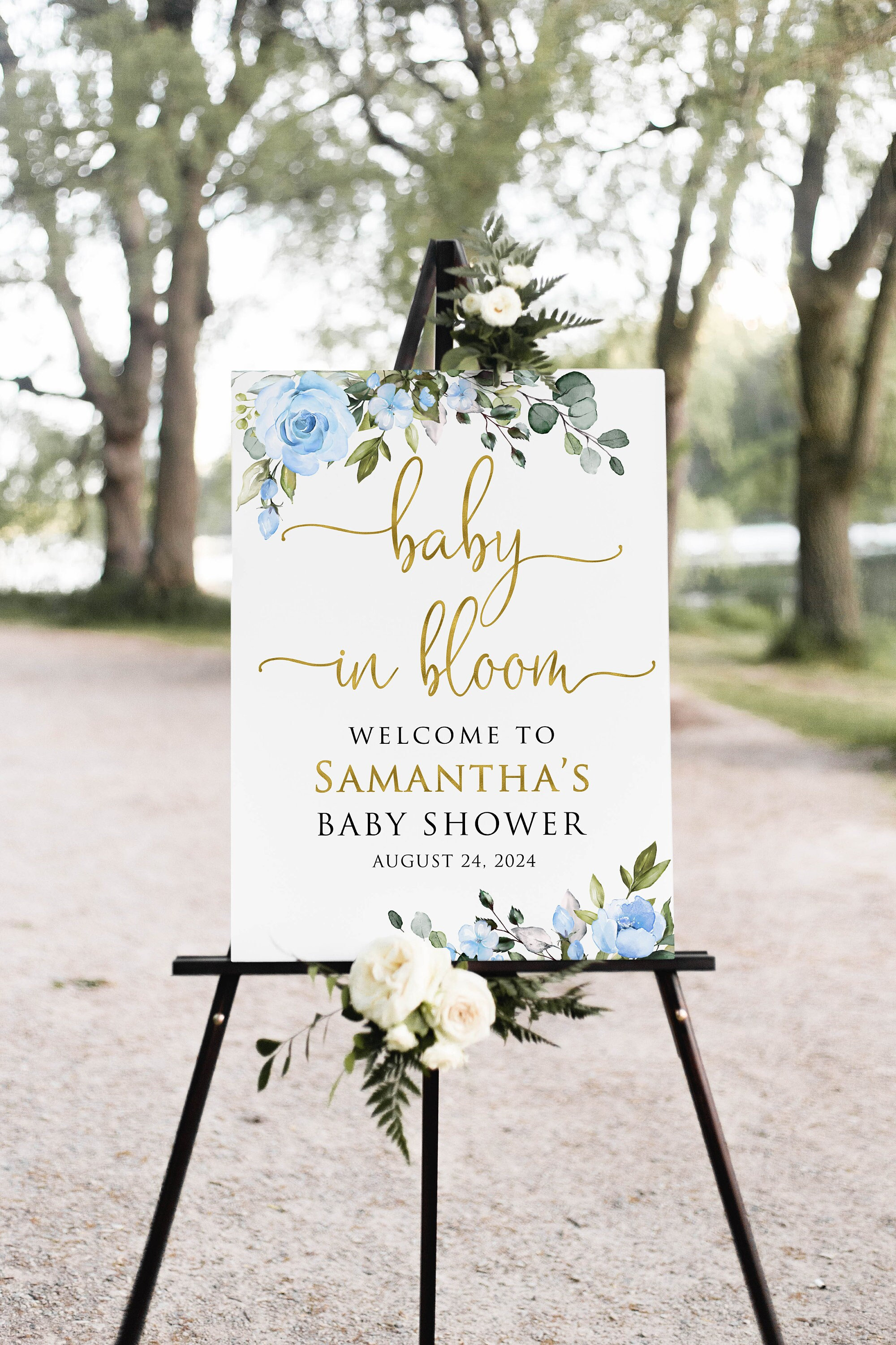 Light Blue Baby in Bloom Welcome Sign, Blue Baby Shower Welcome Sign ...