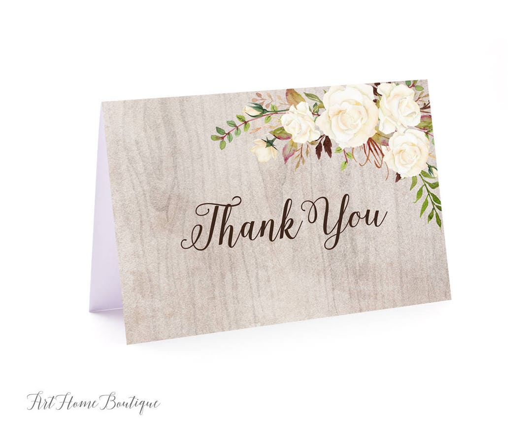Rustic Floral Thank You Card, Folded Note (instant Download) W249 - Etsy