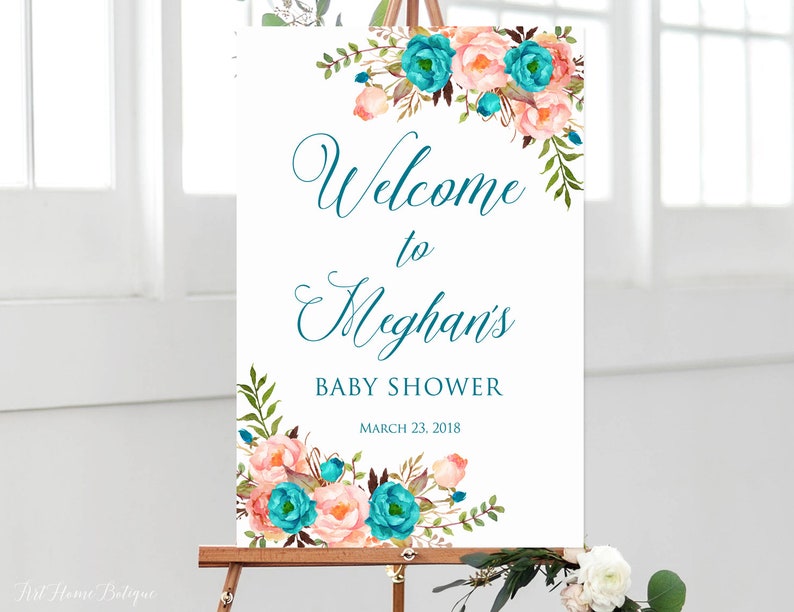 Teal Baby Shower Welcome Sign Large Welcome Sign Teal and - Etsy