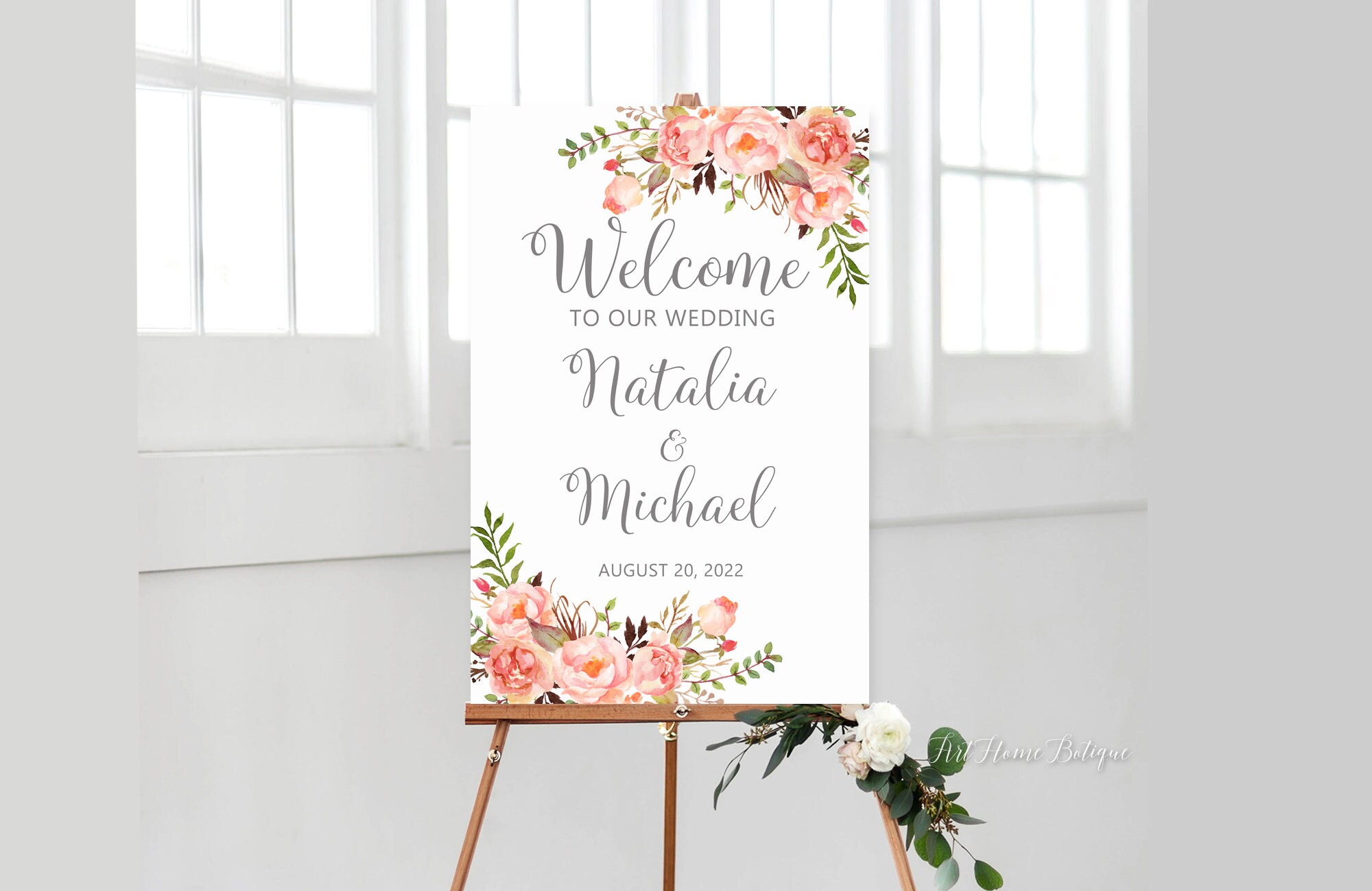 Coral Gray Wedding Welcome Sign Welcome To Our Wedding Sign | Etsy