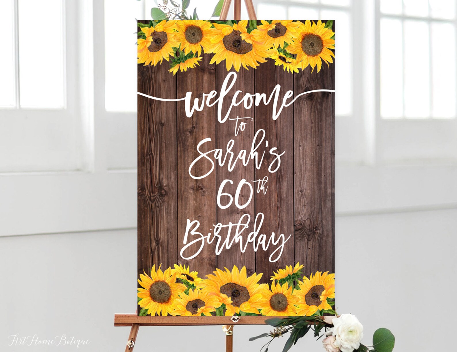 Sunflowers Birthday Welcome Sign Any Age Rustic Welcome to - Etsy