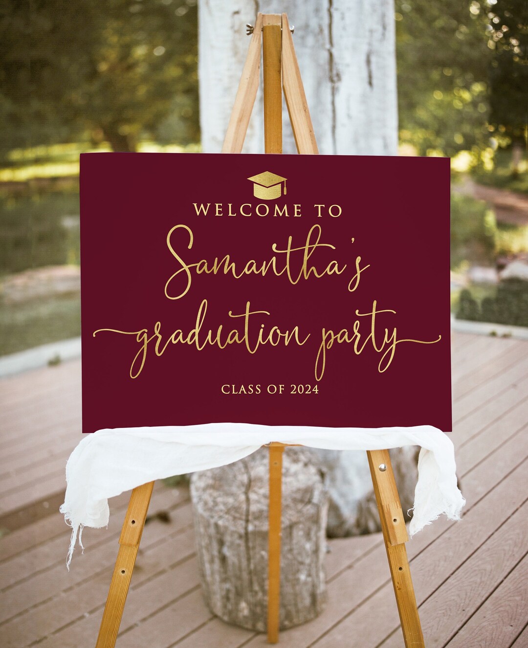 Burgundy Graduation Party Welcome Sign, Gold Graduation Welcome Sign ...