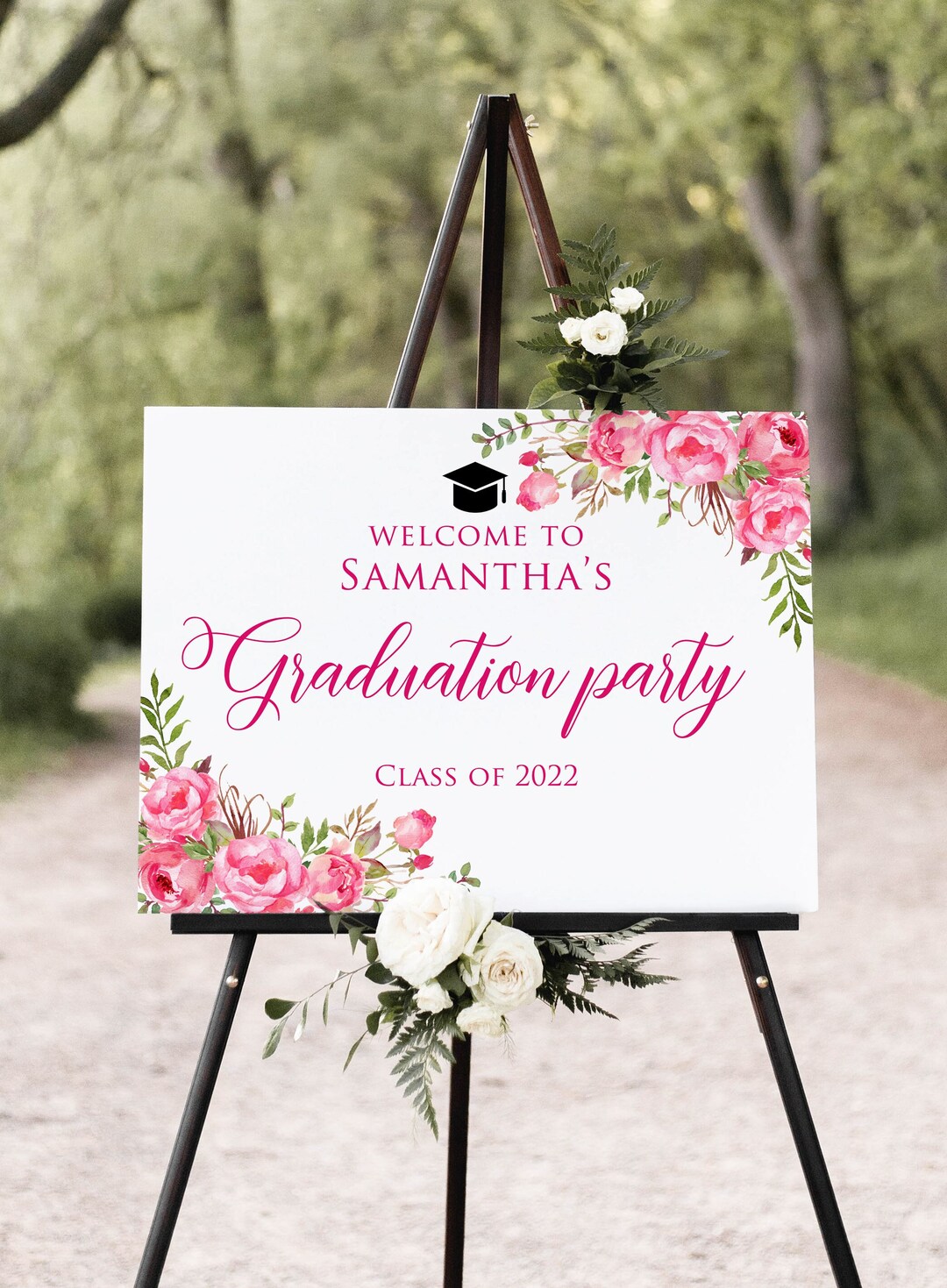 Hot Pink Graduation Party Welcome Sign, Fuchsia Pink Graduation Welcome ...