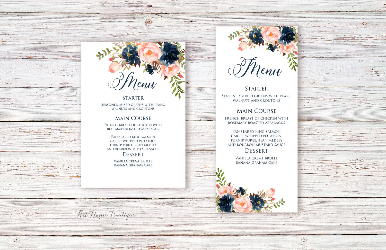 Navy and Coral Menu Card Birthday Menu Printable Blue Menu - Etsy