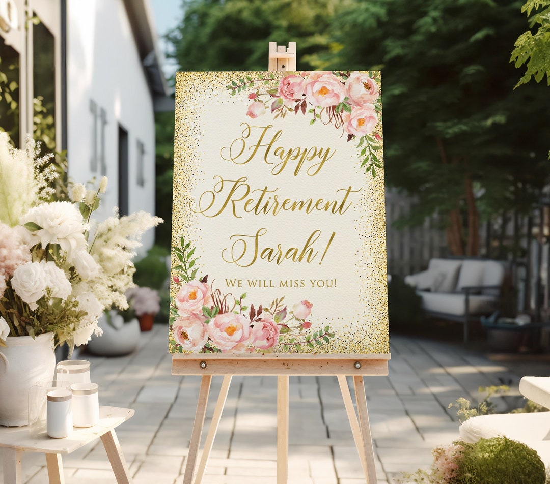 Happy Retirement Welcome Sign, Floral Retirement Celebration Welcome ...