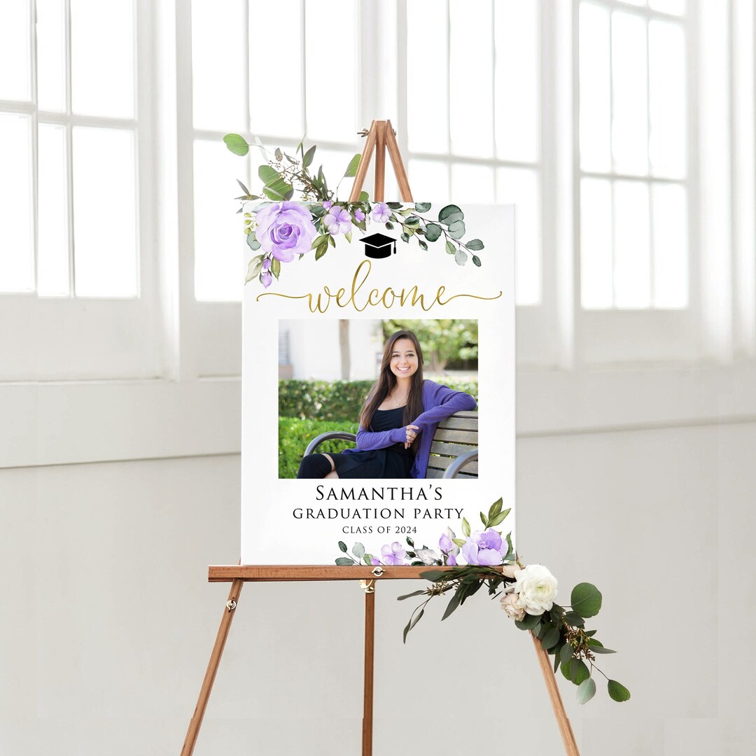 Purple Graduation Party Welcome Sign, Photo Graduation Welcome Sign ...