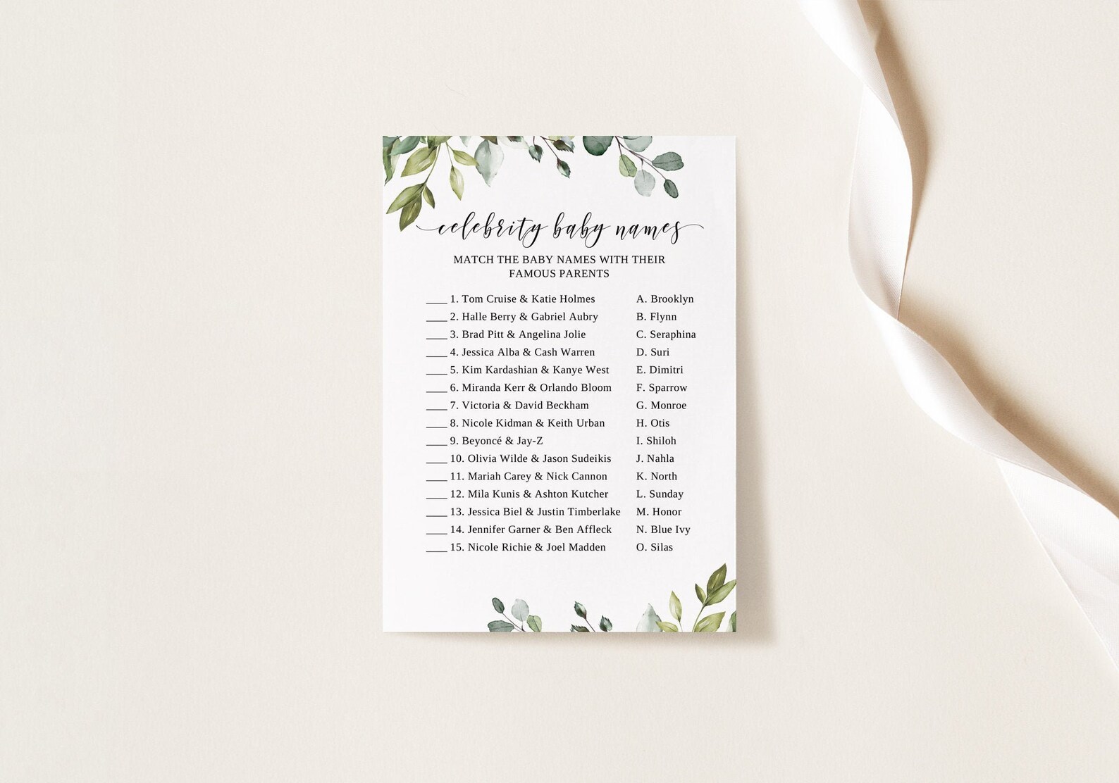 Celebrity Baby Names Game Greenery Baby Shower Games Guess - Etsy