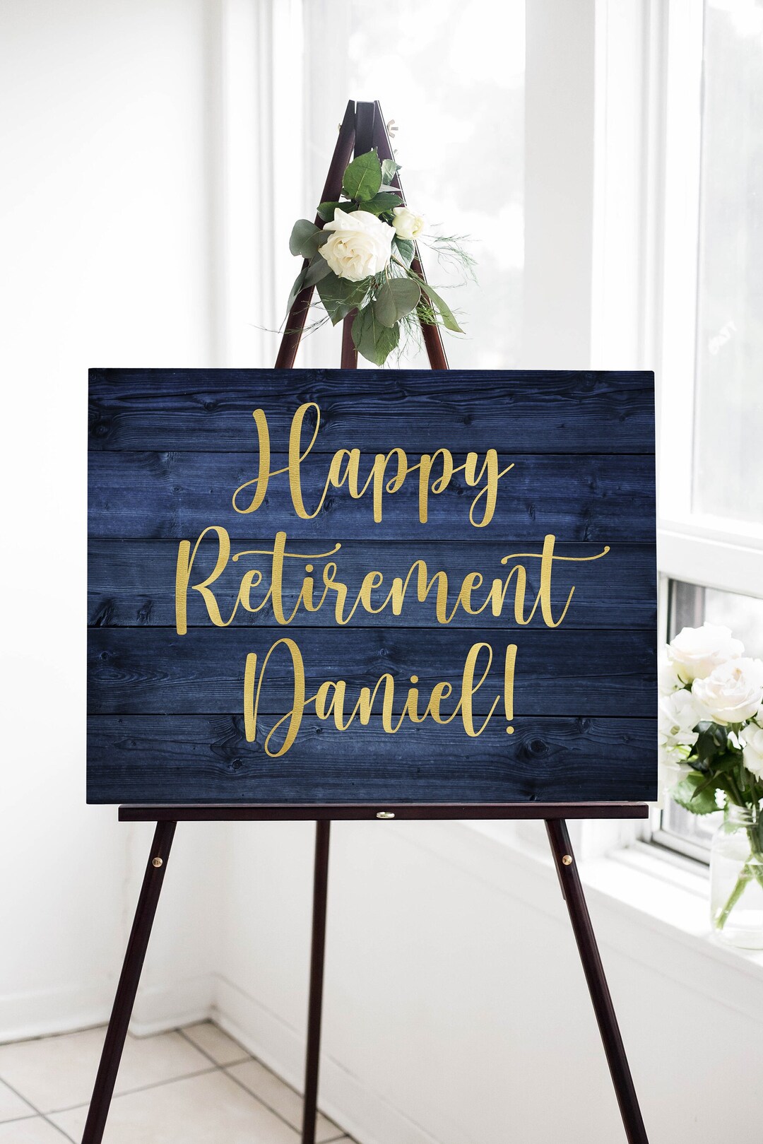 Happy Retirement Sign, Rustic Navy Retirement Welcome Sign, Blue ...
