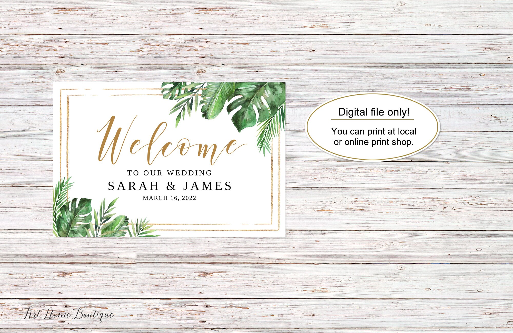 Palm Wedding Welcome Sign, Tropical Wedding Welcome Sign, Monstera ...