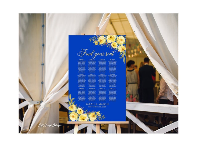 Royal Blue Wedding Seating Chart Blue Seating Plan Find Your - Etsy