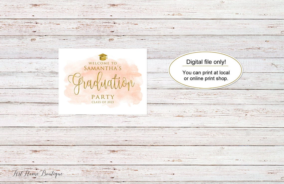 Peach Graduation Party Welcome Sign, Watercolor Graduation Welcome Sign ...