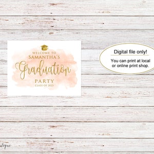 Peach Graduation Party Welcome Sign, Watercolor Graduation Welcome Sign ...
