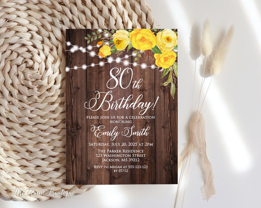 Yellow Birthday Invitation, Rustic Birthday Invitation, Any Age ...