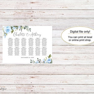 Light Blue Wedding Seating Chart, Blue Floral Wedding Seating Chart ...