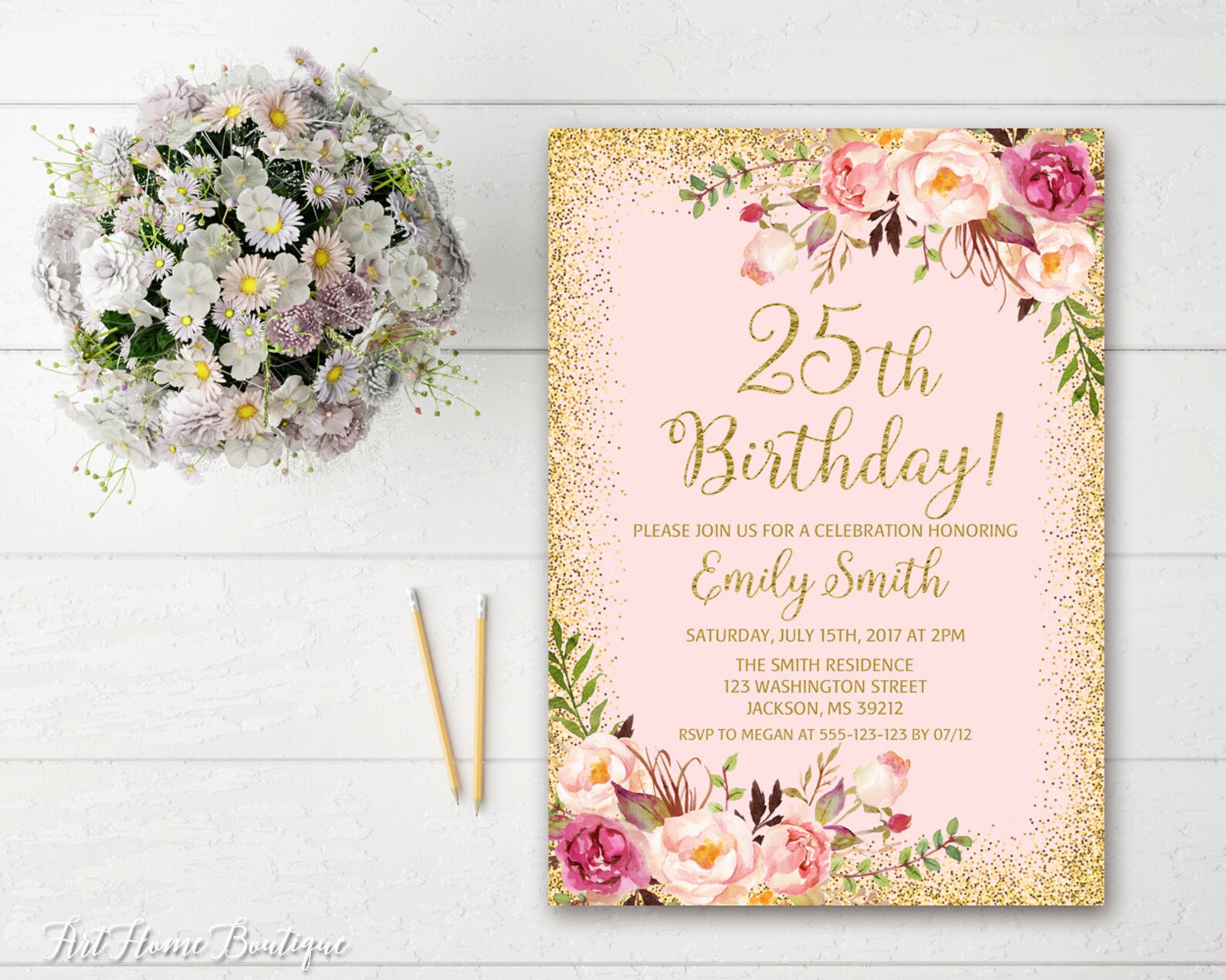 25th Birthday Invitation Any Age Women Birthday Invitation | Etsy