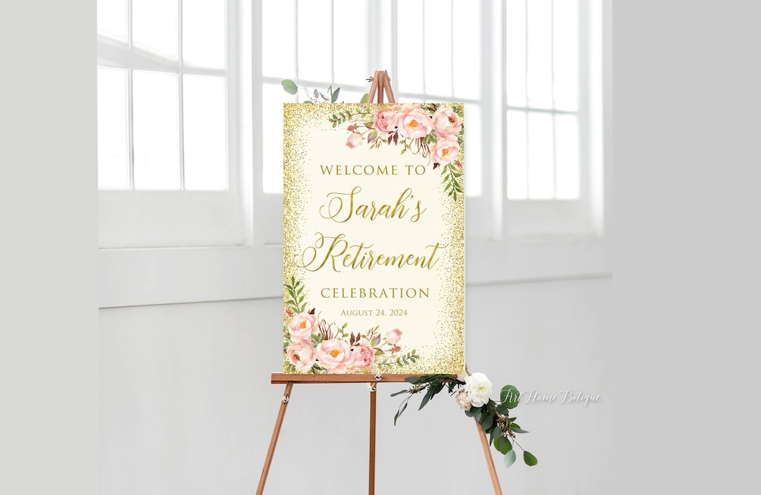 Retirement Party Sign, Retirement Celebration Welcome Sign, Blush and ...