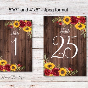 Sunflower Wedding Table Numbers, Rustic Table Numbers, Birthday Table ...