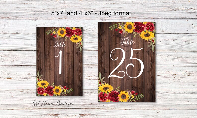 Sunflower Wedding Table Numbers, Rustic Table Numbers, Birthday Table ...