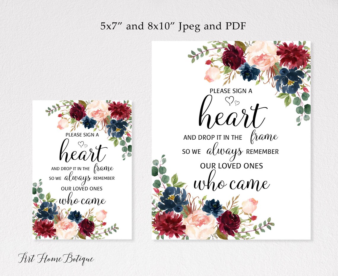 Please Sign A Heart Sign Heart Drop Guest Book Sign Sign a - Etsy