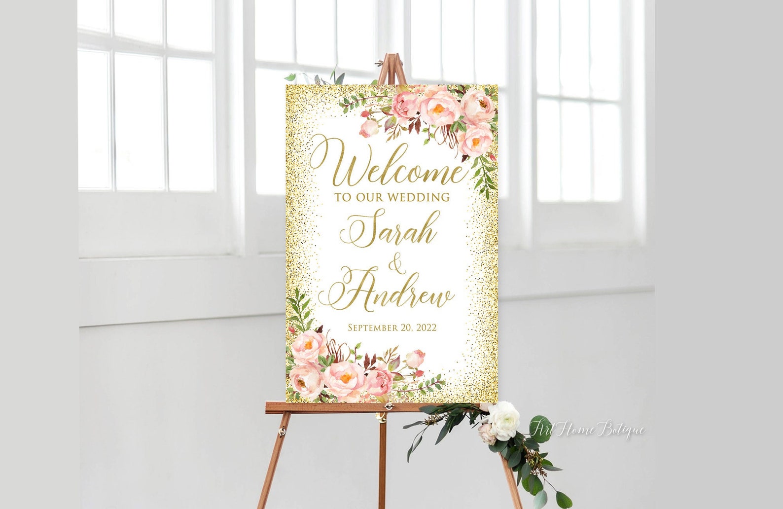 Blush and Gold Wedding Welcome Sign, Blush Pink Floral Welcome Wedding ...