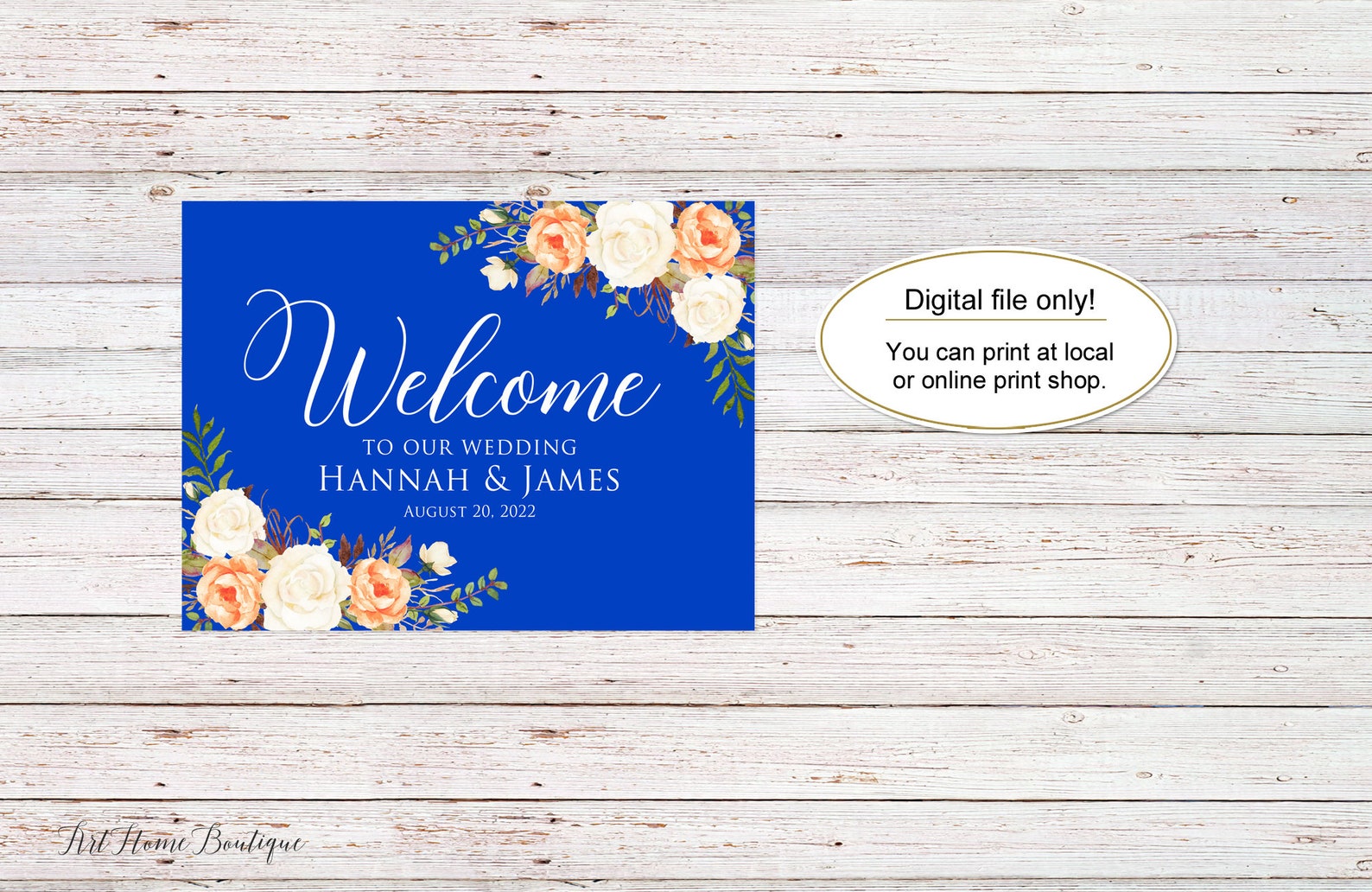 Royal Blue Wedding Welcome Sign Blue Coral White Wedding - Etsy