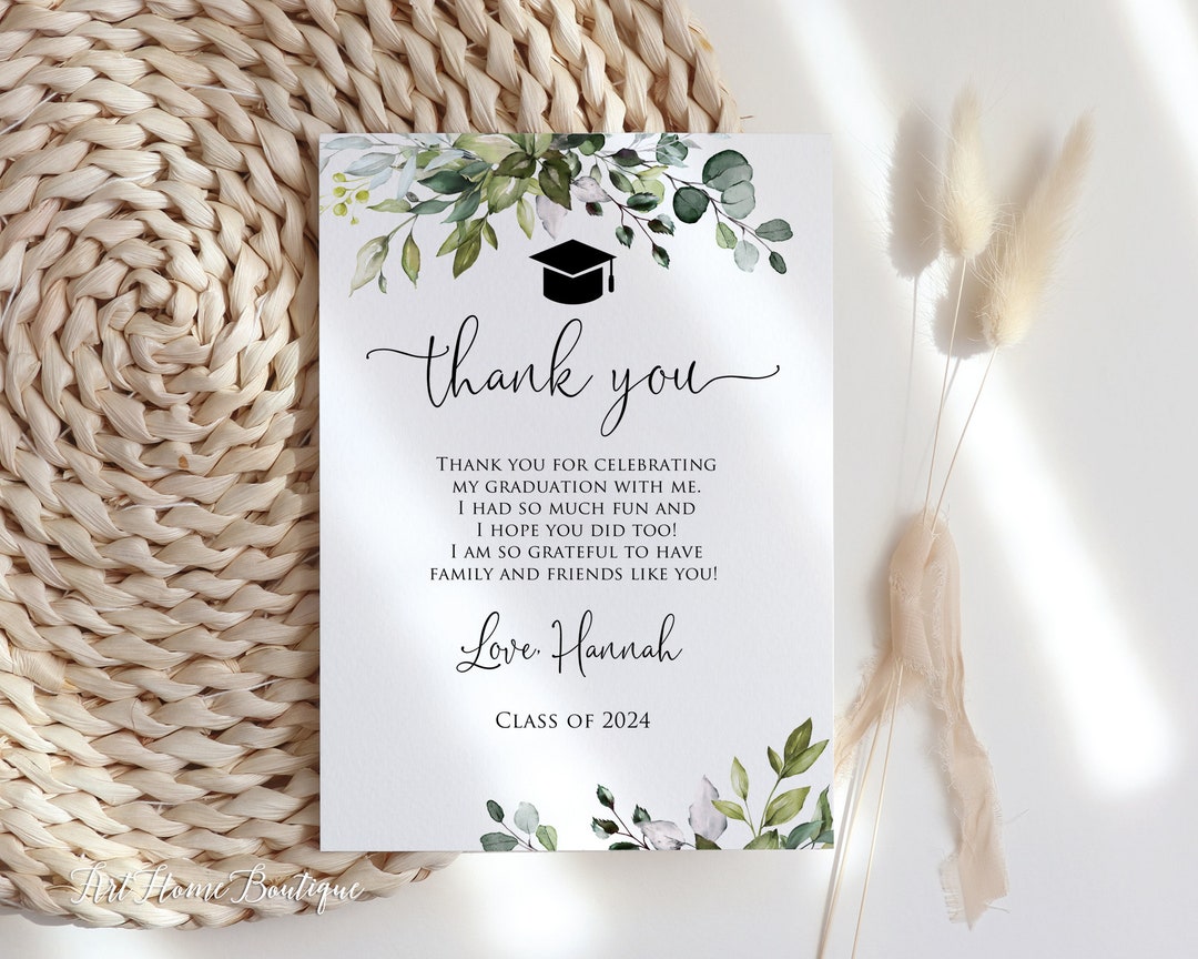 Graduation Thank You Card, Greenery Thank You Cards, Botanical Thank ...