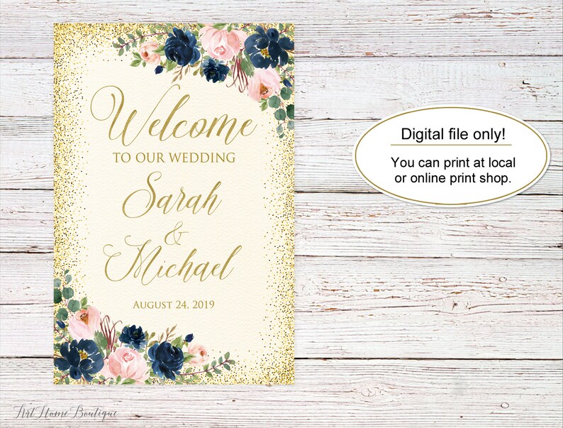 Welcome Wedding Sign Ivory Welcome Wedding Sign Blush Navy | Etsy