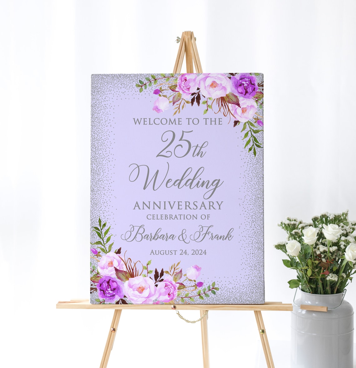 Purple Silver Wedding Anniversary Welcome Sign 25th - Etsy