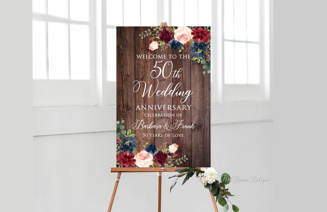 50th Anniversary Welcome Sign, 50th Anniversary Decoration, Rustic ...