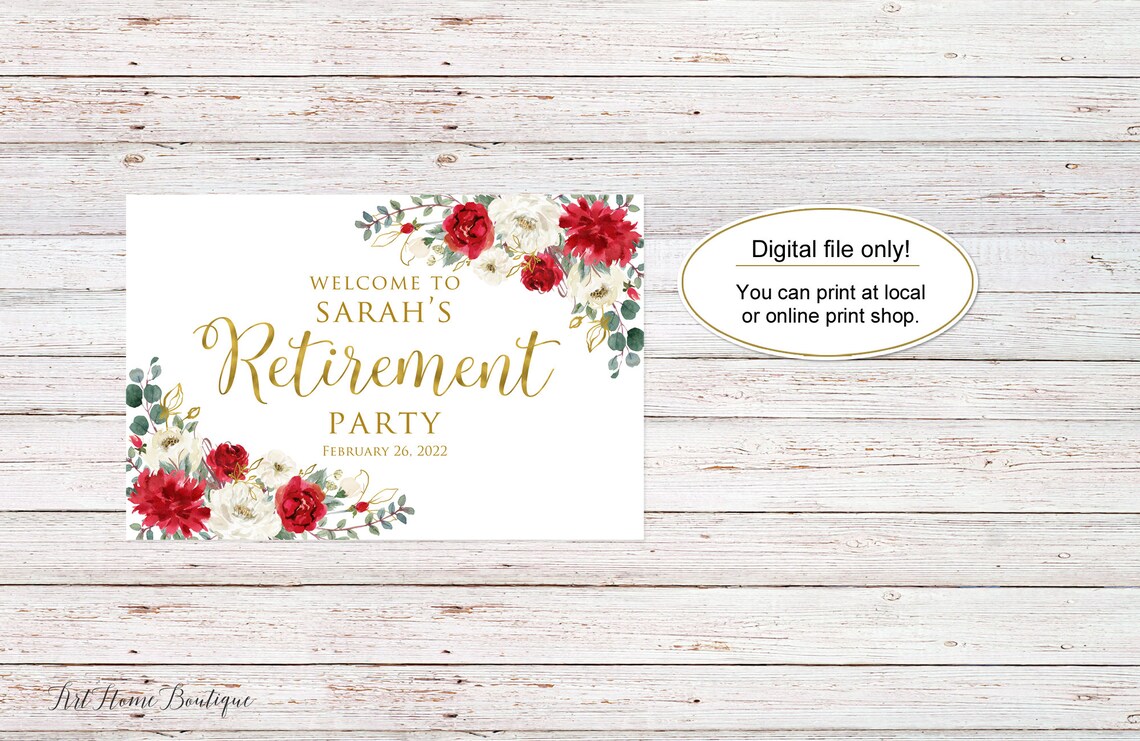 Red and Gold Retirement Party Sign, Retirement Celebration Welcome Sign ...