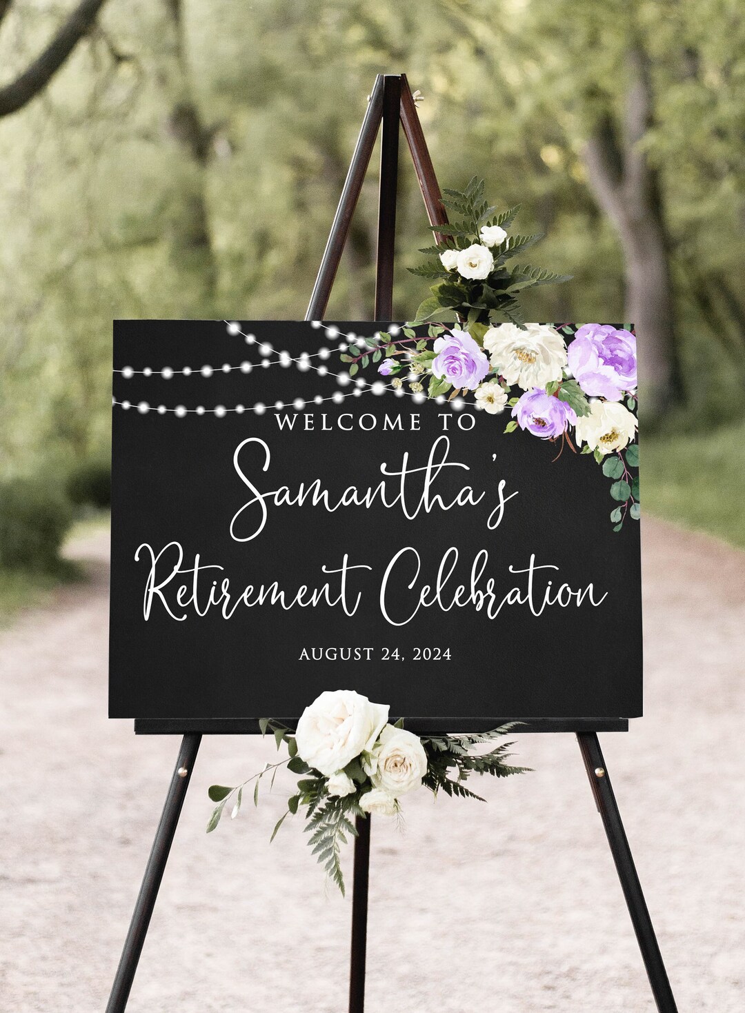 Black Purple Retirement Party Sign, Lavender Retirement Celebration ...