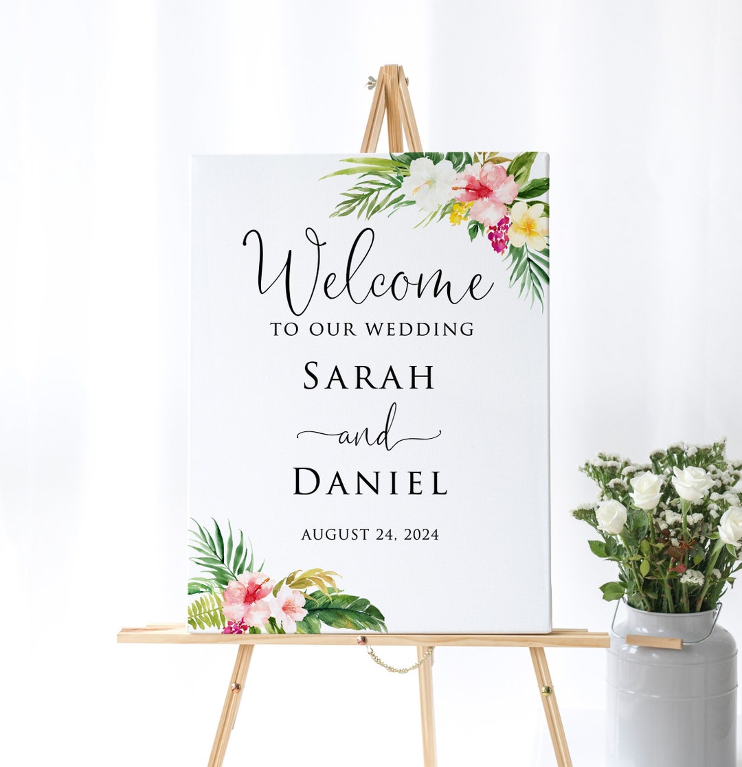 Hawaiian Wedding Welcome Sign, Tropical Wedding Welcome Sign, Hibiscus ...