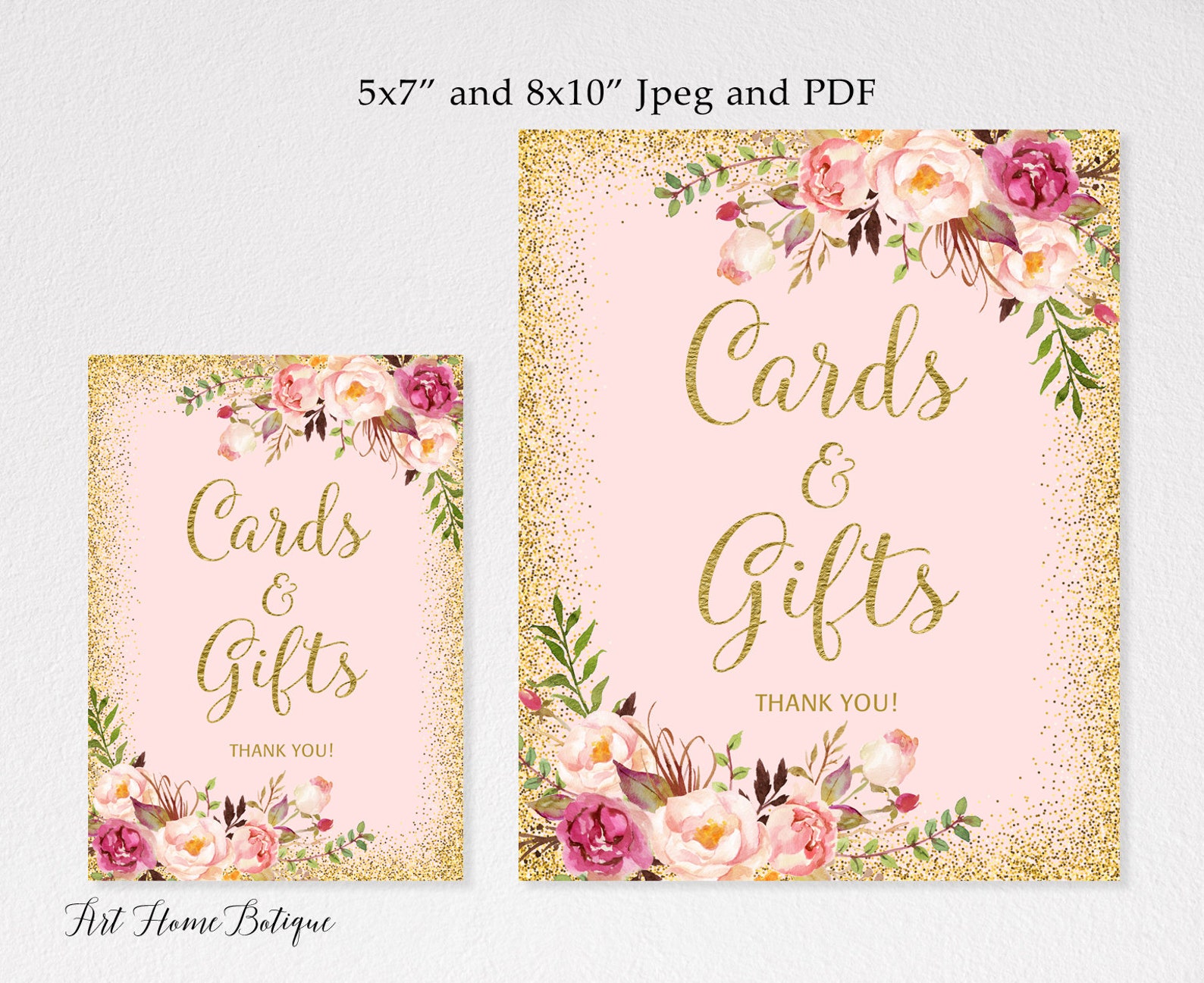 Cards and Gifts Sign, Gift Table Sign, Floral Printable Sign, Blush ...