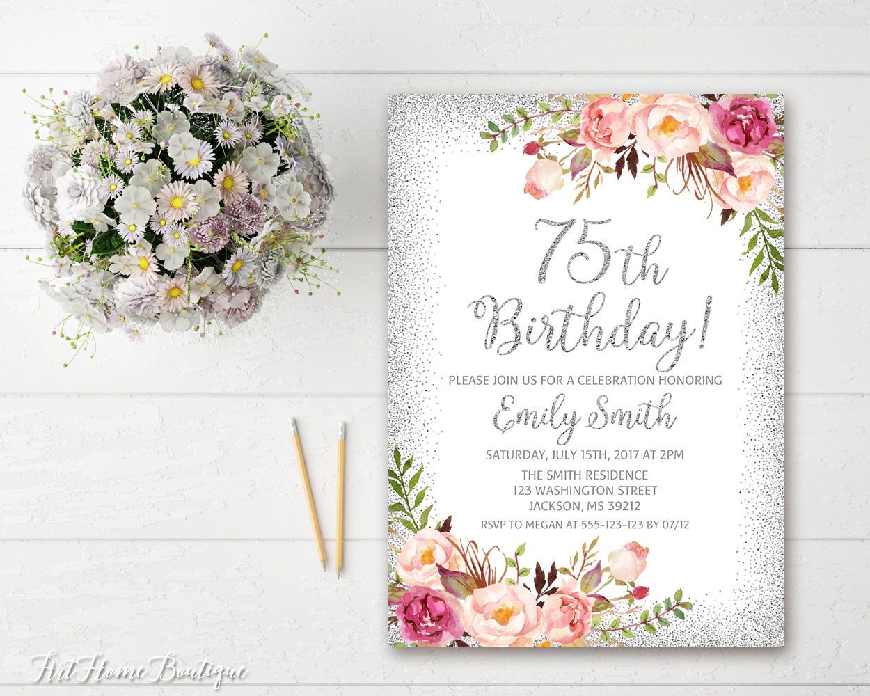 75th Birthday Invitation Any Age Women Birthday Invitation - Etsy
