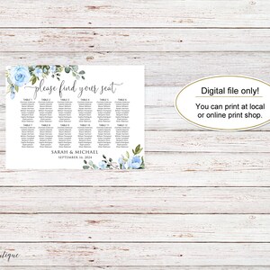 Light Blue Seating Chart, Blue Floral Wedding Seating Chart, Find Your ...
